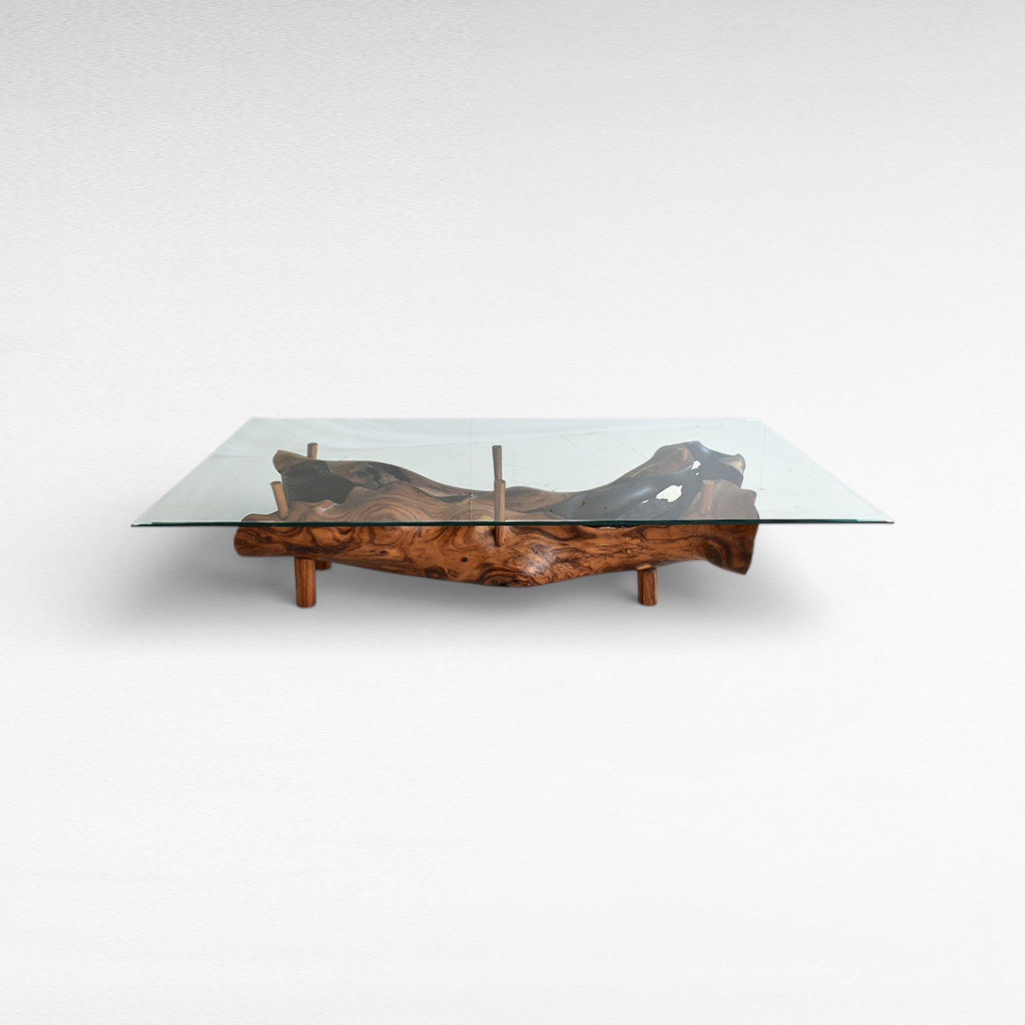 COFFEE TABLE TEAK WOOD BURNED WITH GLASS W195 |D75 |H60 cm – Chora ...
