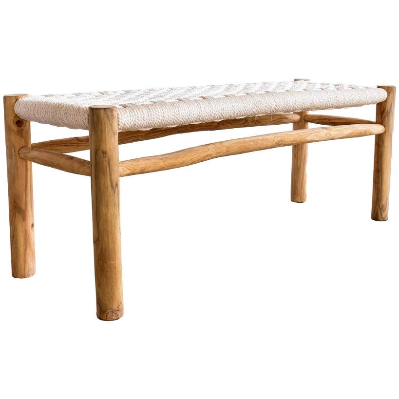 BENCH SYNTHETIC RAFFIA WHITE 120x40x45cm – Chora Mykonos